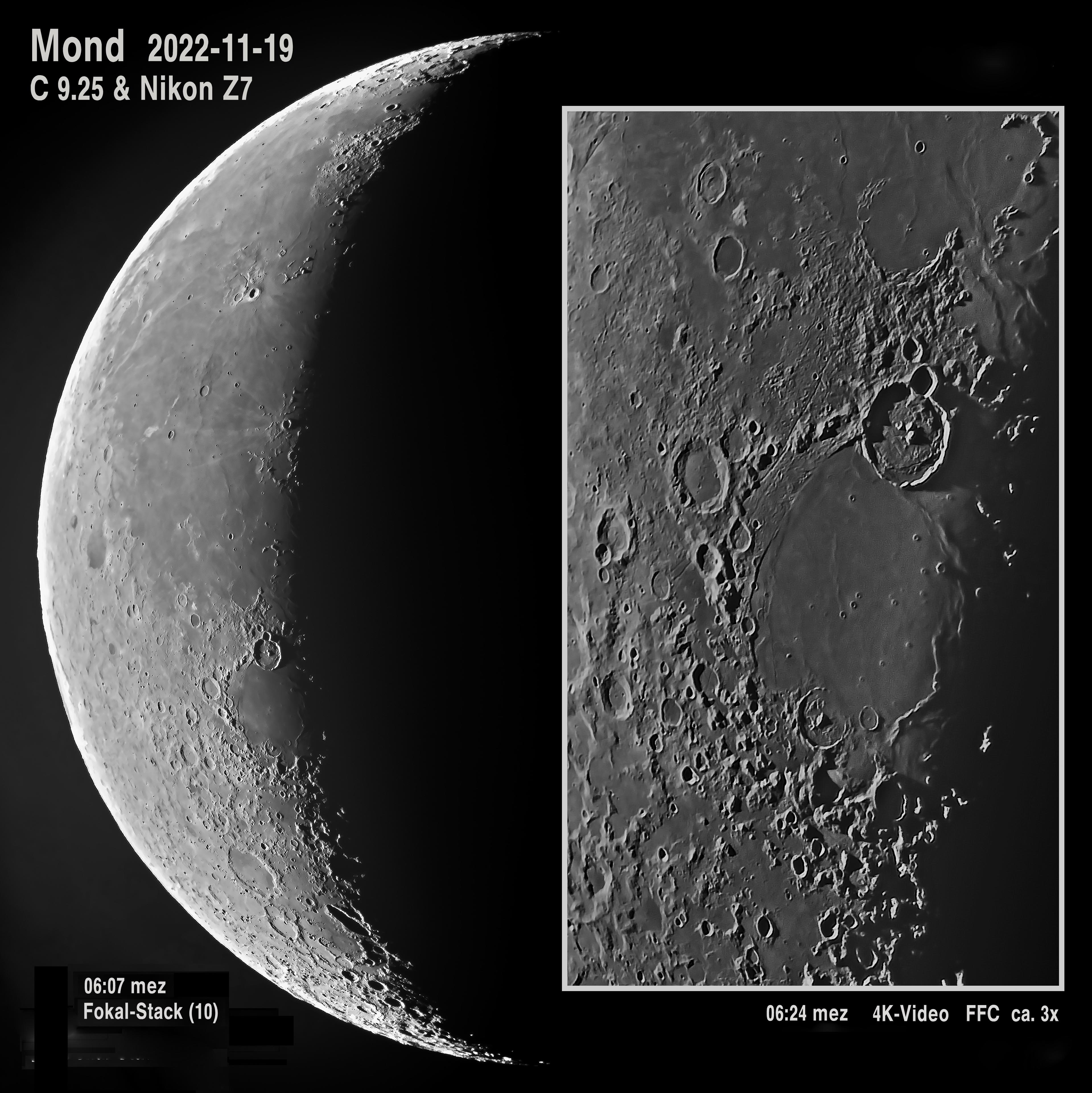 Mond abnehmend, groß und klein (2022-11-19 06:07 mez) | Forum Astronomie.de